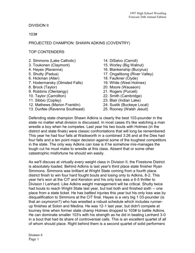 Division 2 OhioWrestling Net Division 2 OhioWrestling Net
