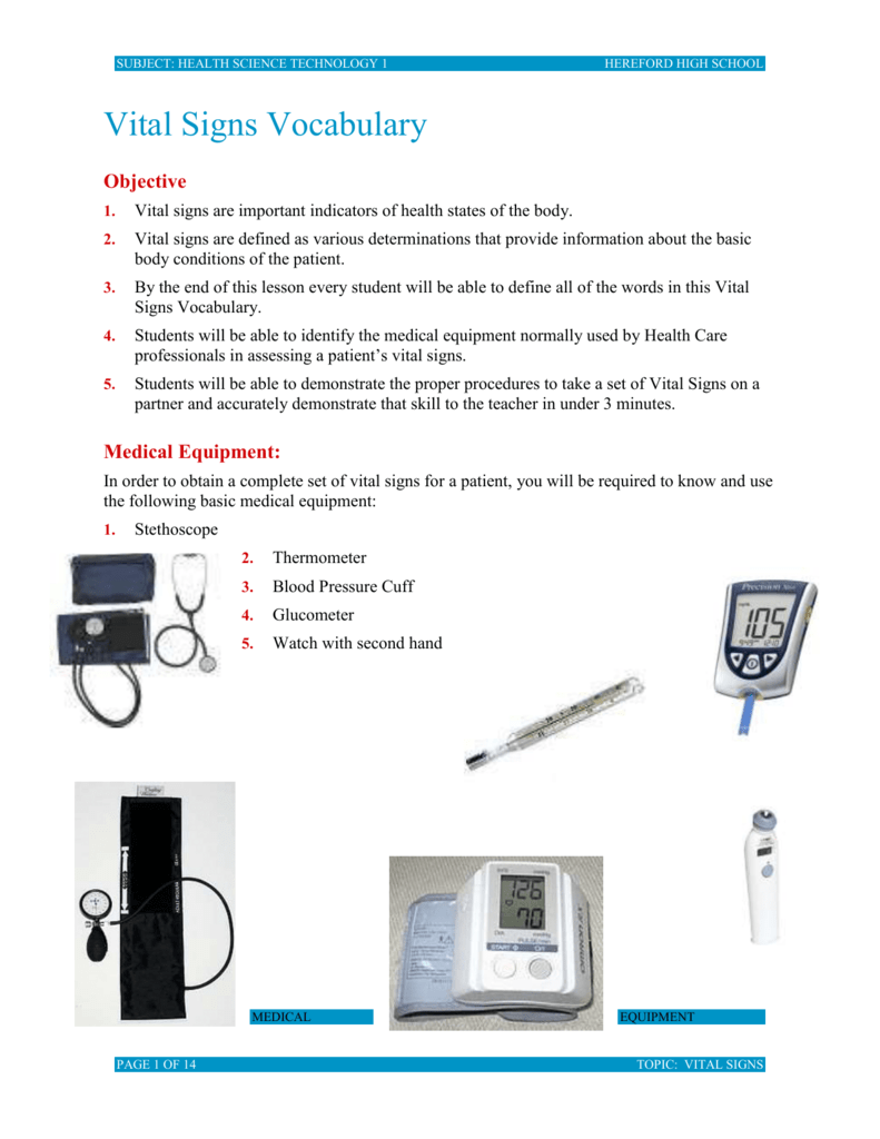 Vital Signs Assignment Worksheet
