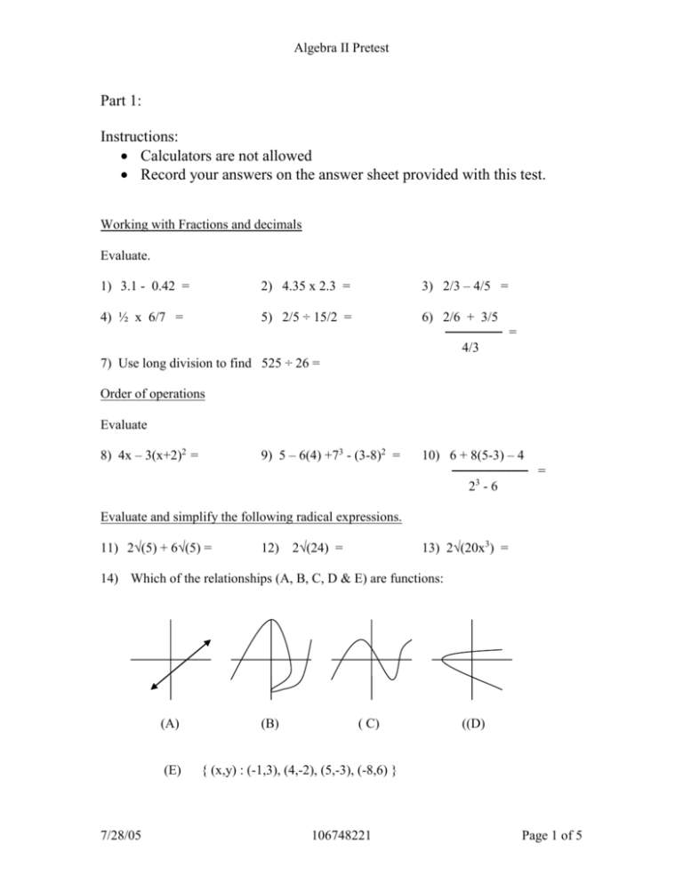 Algebra II Pretest