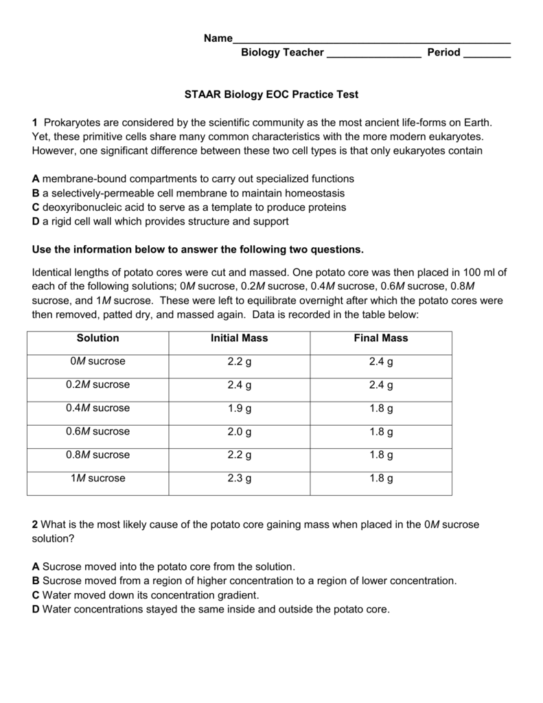 Biology Staar Test Texas Biology Staar Review Packet With Examples