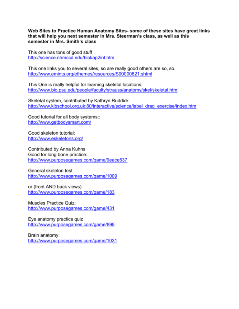 Skeleton System Practice Sites