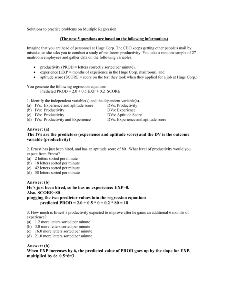 Solutions To Multiple Regression Practice Problems