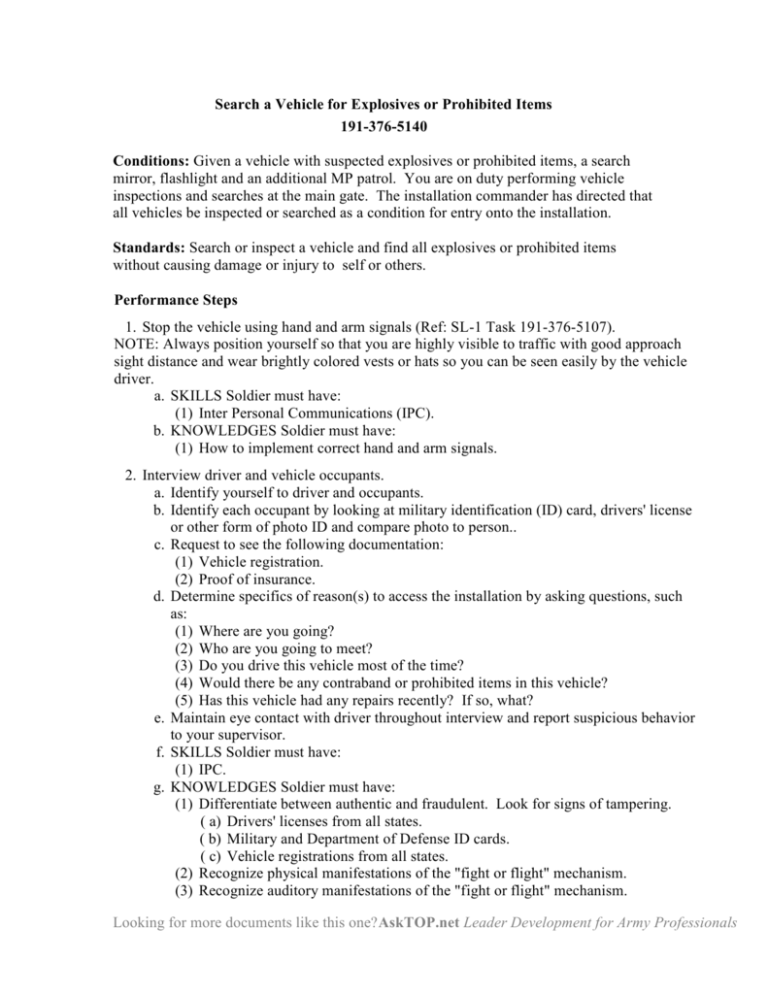 Vehicle Search Procedure: Explosives & Prohibited Items