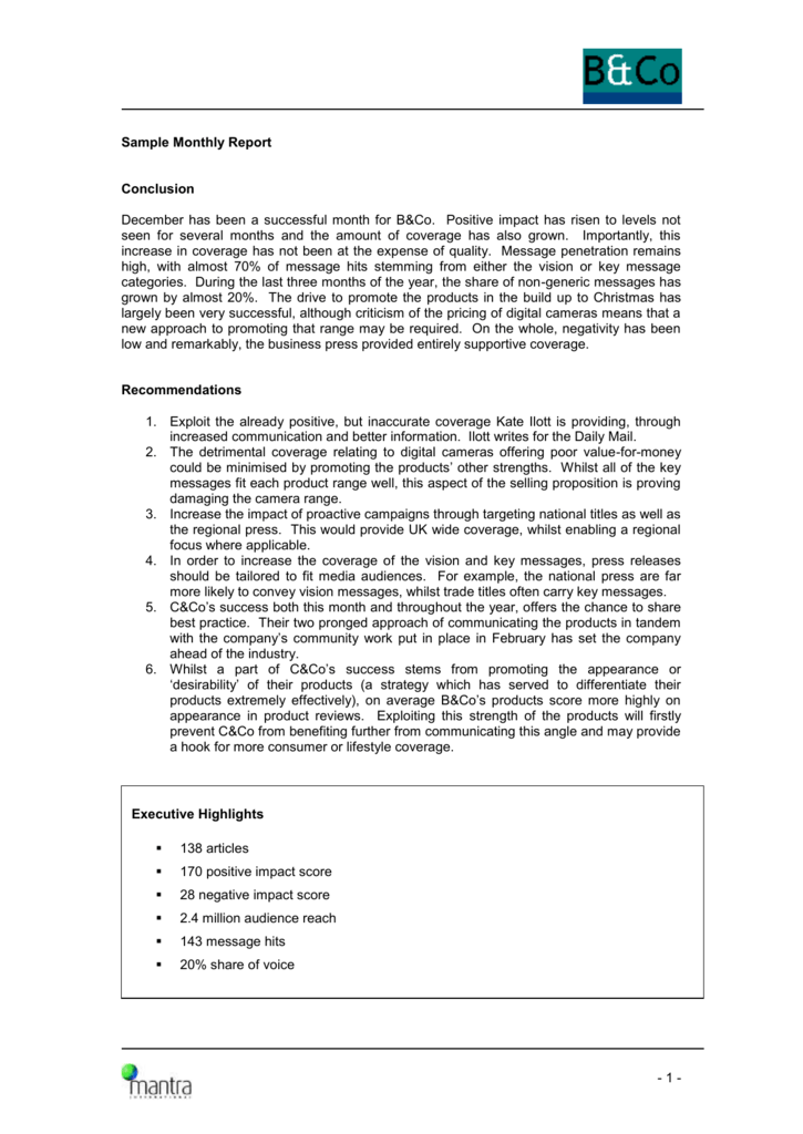 Sample Monthly Report
