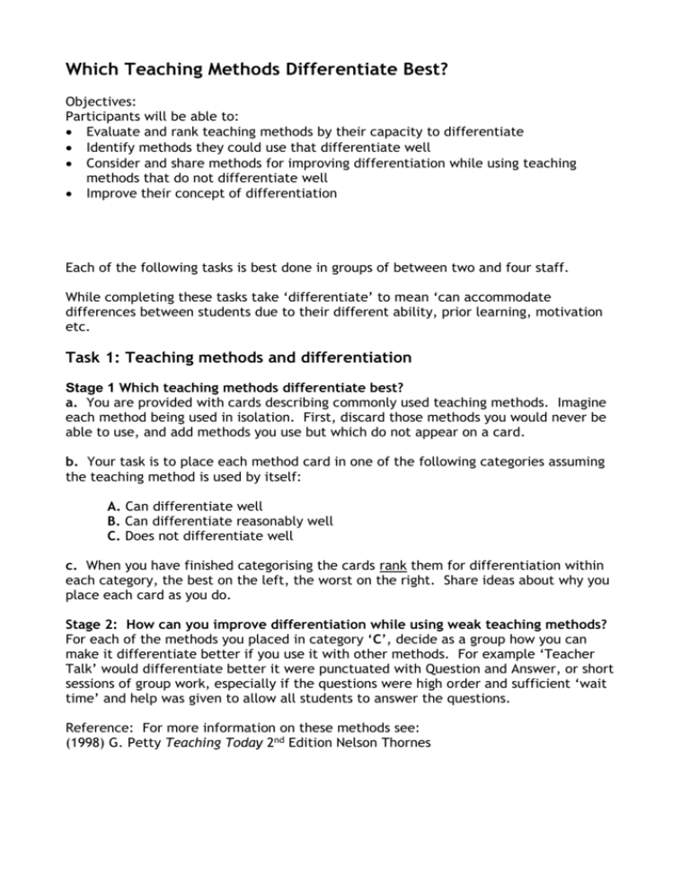 Which Teaching Methods Differentiate