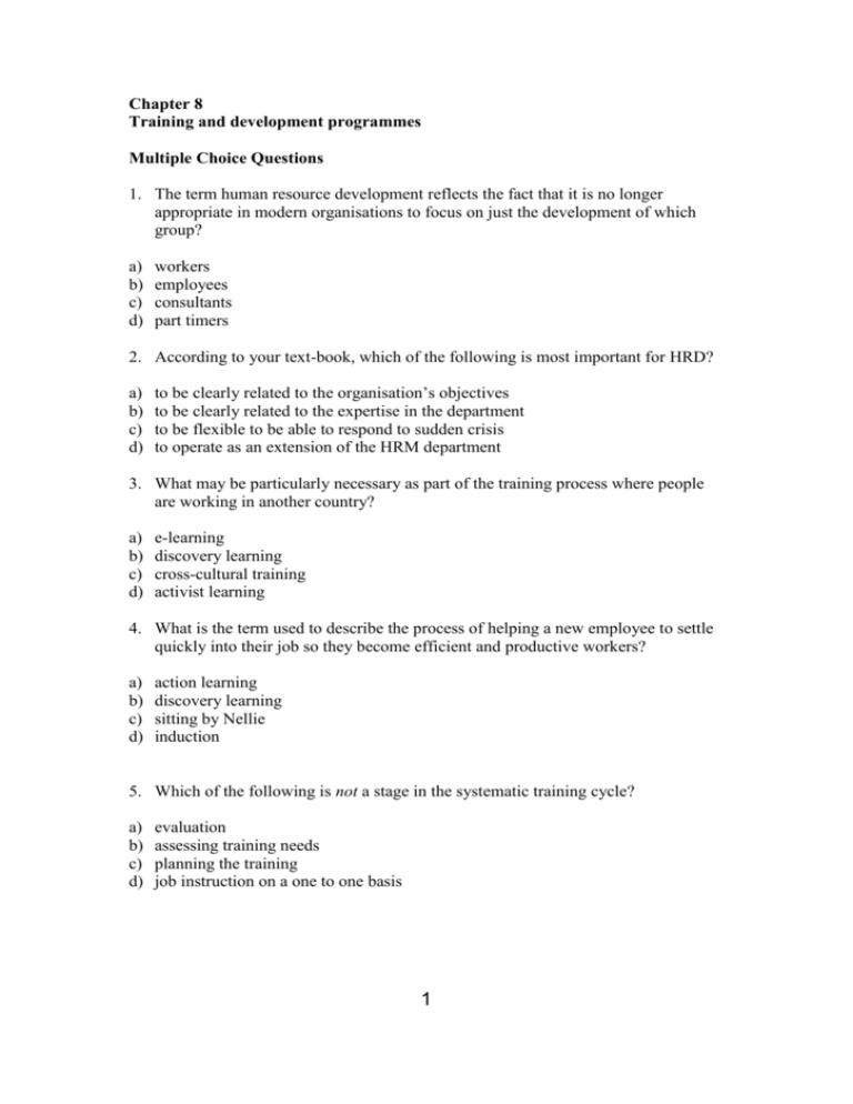Chapter 8 Multiple Choice Questions
