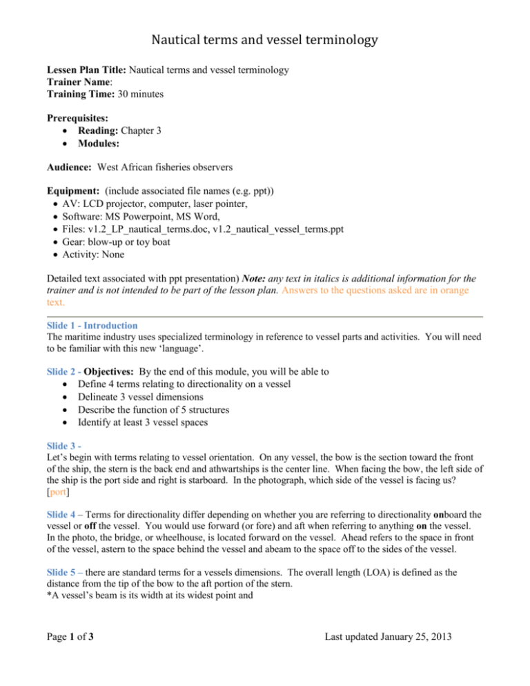 Nautical Terms And Vessel Terminology Nautical Terms And Vessel Terminology