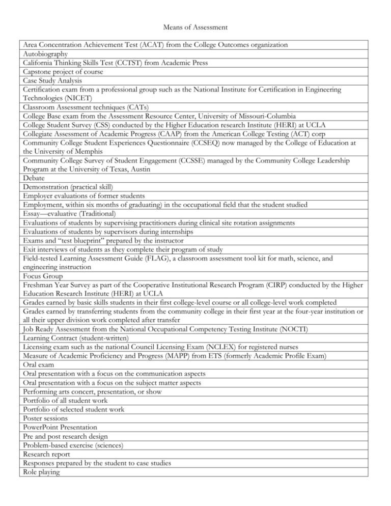 Means Of Assessment