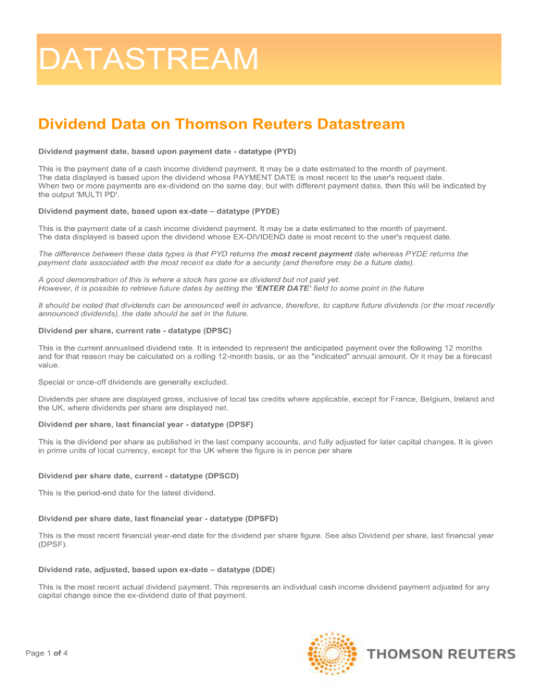 Dividend Data Explanation Of Dividend Datatypes