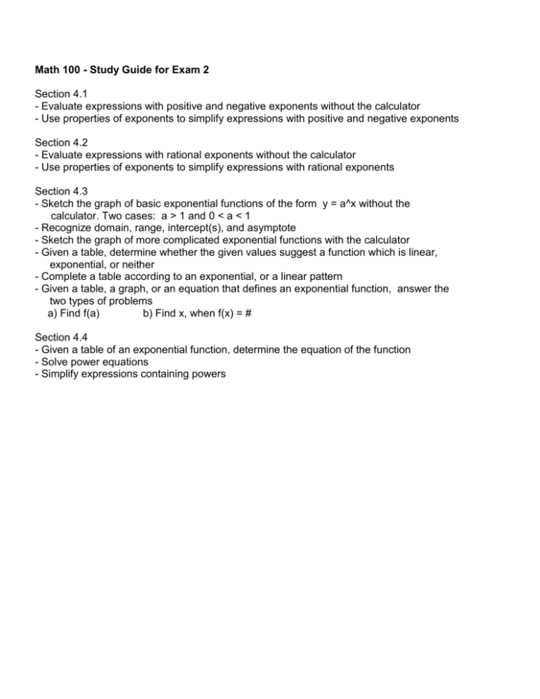 Study Guide For Exam 2