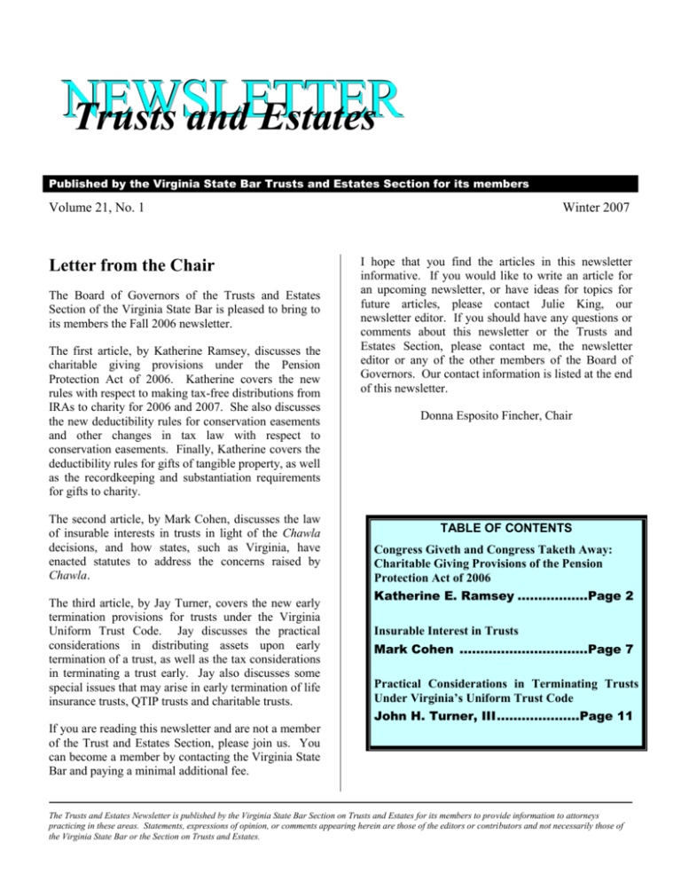 Newsletter Virginia State Bar Newsletter Virginia State Bar