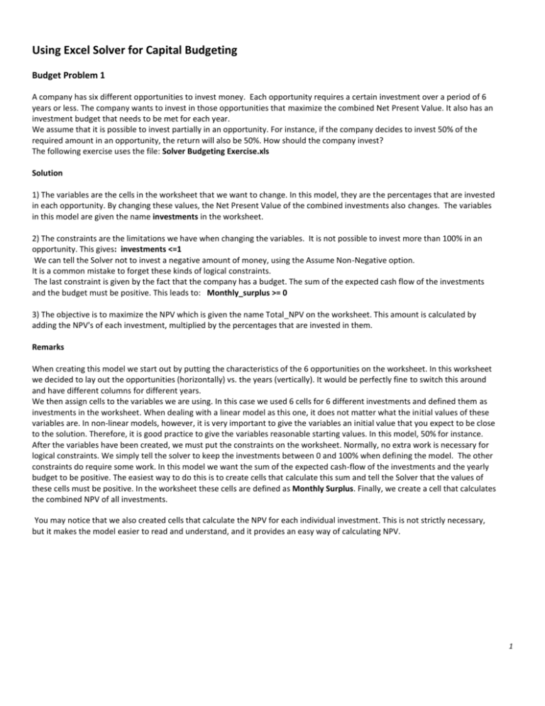 Solver Budget Exercise Solver Budget Exercise