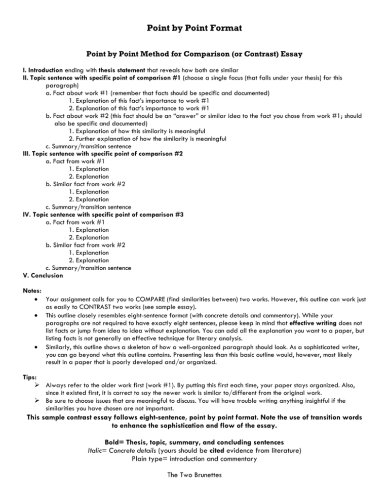 Point By Point Method For Comparison Or Contrast Essay