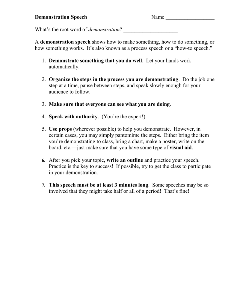  How To Make A Demonstration Speech Demonstration Speech Outline 