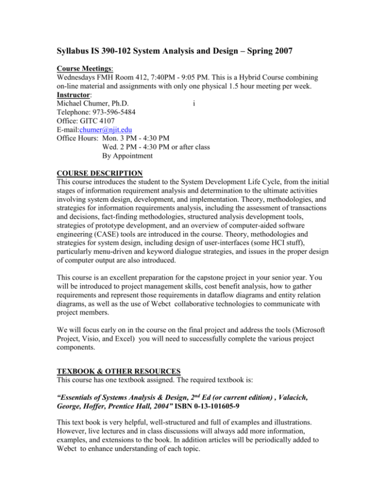 Syllabus IS 390 102 System Analysis And Design