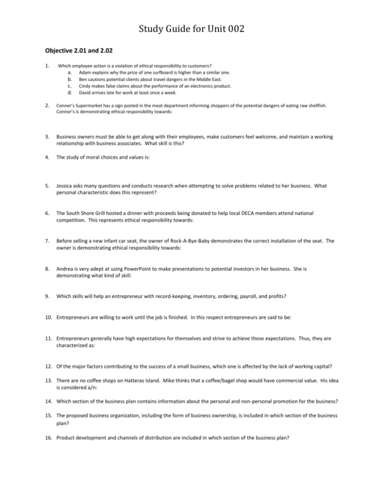 Study Guide For Unit 001