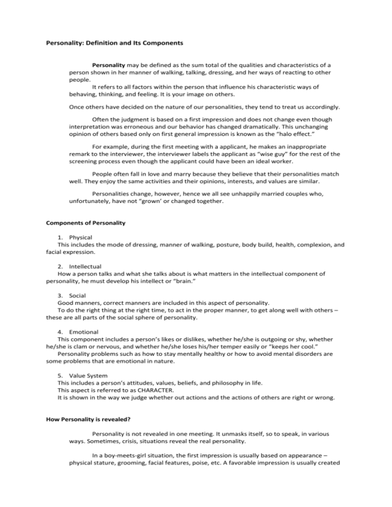 Personality Definition And Its Components Personality May Be Personality Definition And Its Components Personality May Be