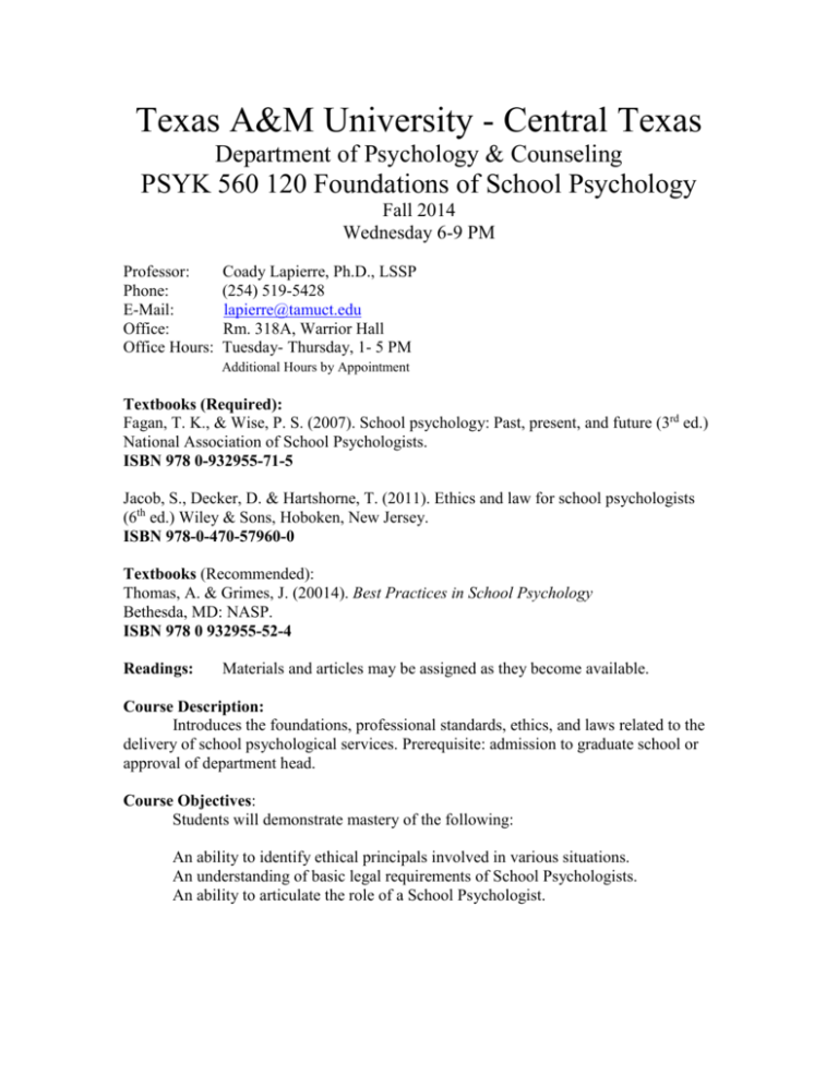 PSYK 560-120 Found of School Psychology
