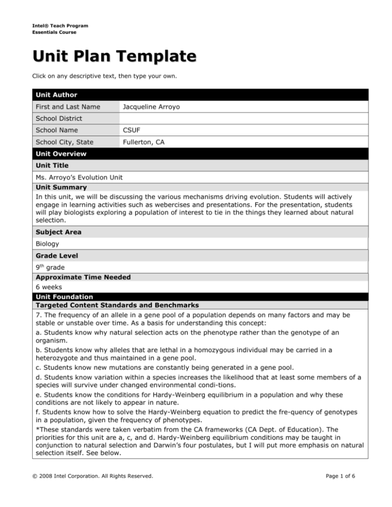 Unit Plan Template