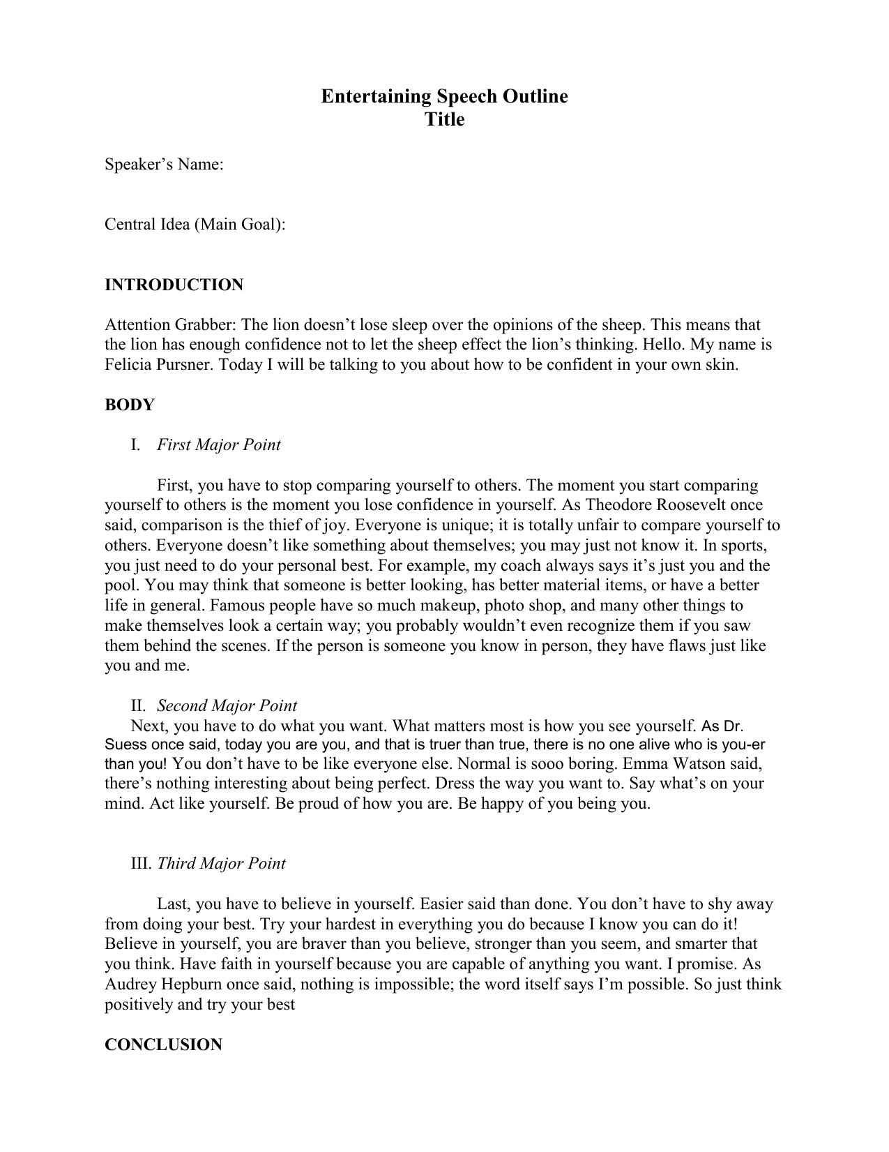 Informative Speech Outline