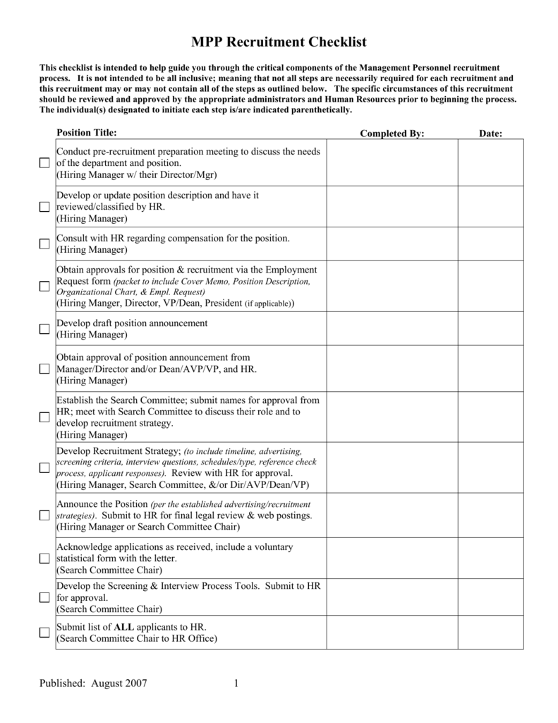 Management Recruitment Checklist