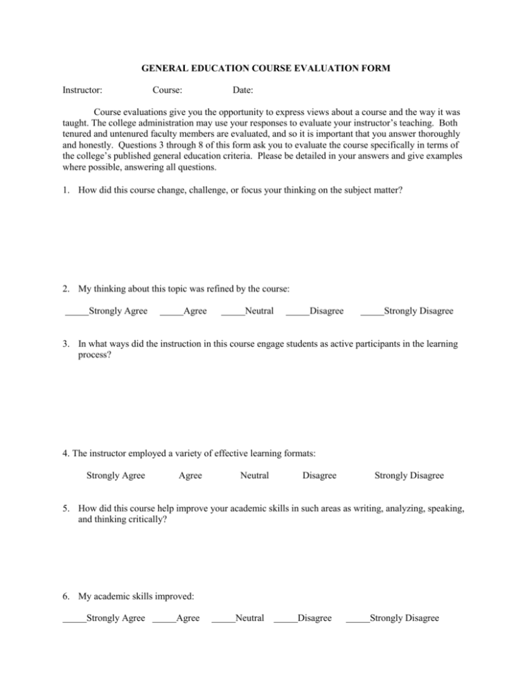 course evaluation form