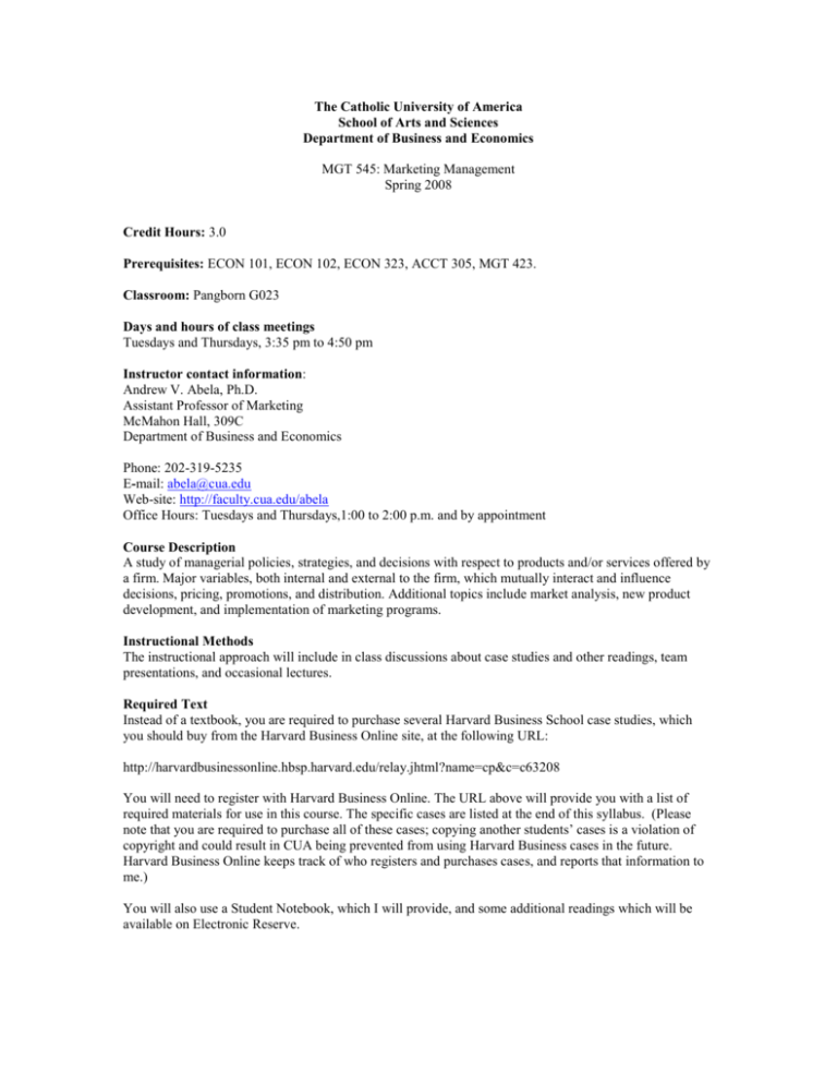 Syllabus - Catholic University of America