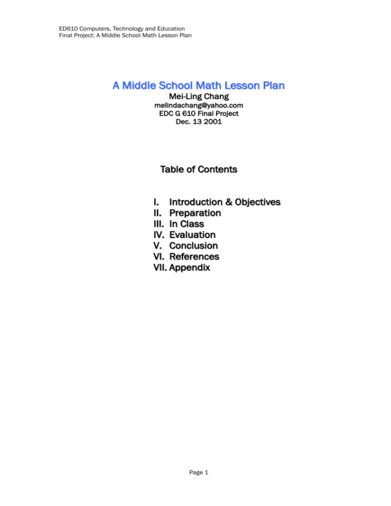 A Middle School Math Lesson Plan