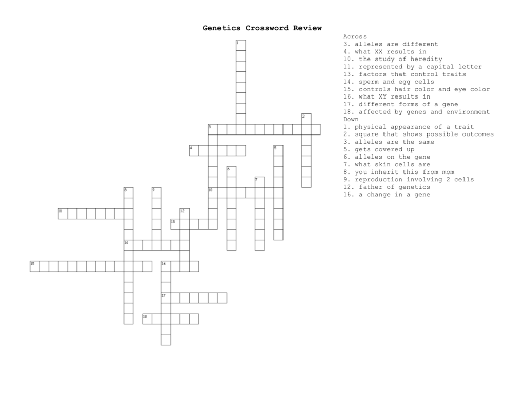 Genetics Crossword Review 2012 Genetics Crossword Review 2012