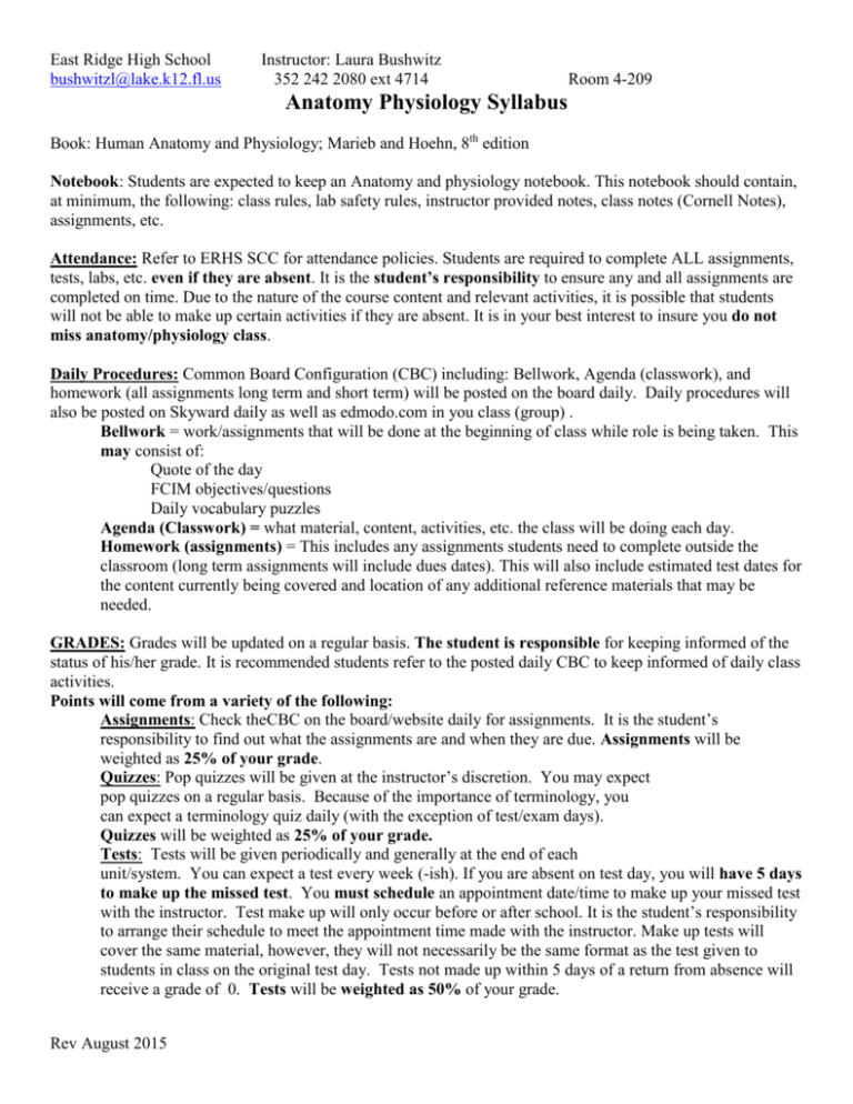 Anatomy Physiology Syllabus