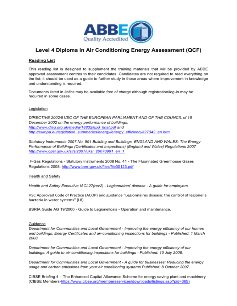 ABBE L4 DipACEA Recommended Reading List Version 1 ABBE L4 DipACEA Recommended Reading List Version 1
