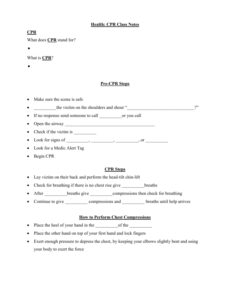 Health CPR Class Notes