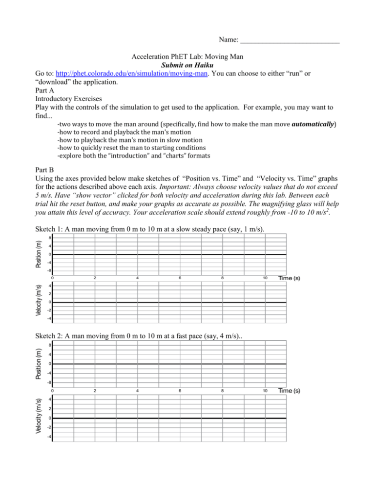 Acceleration Lab: Moving Man - PhET Simulation