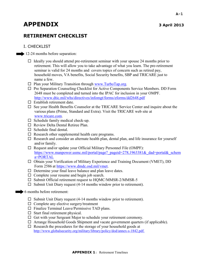 RETIREMENT CHECKLIST TIMELINE
