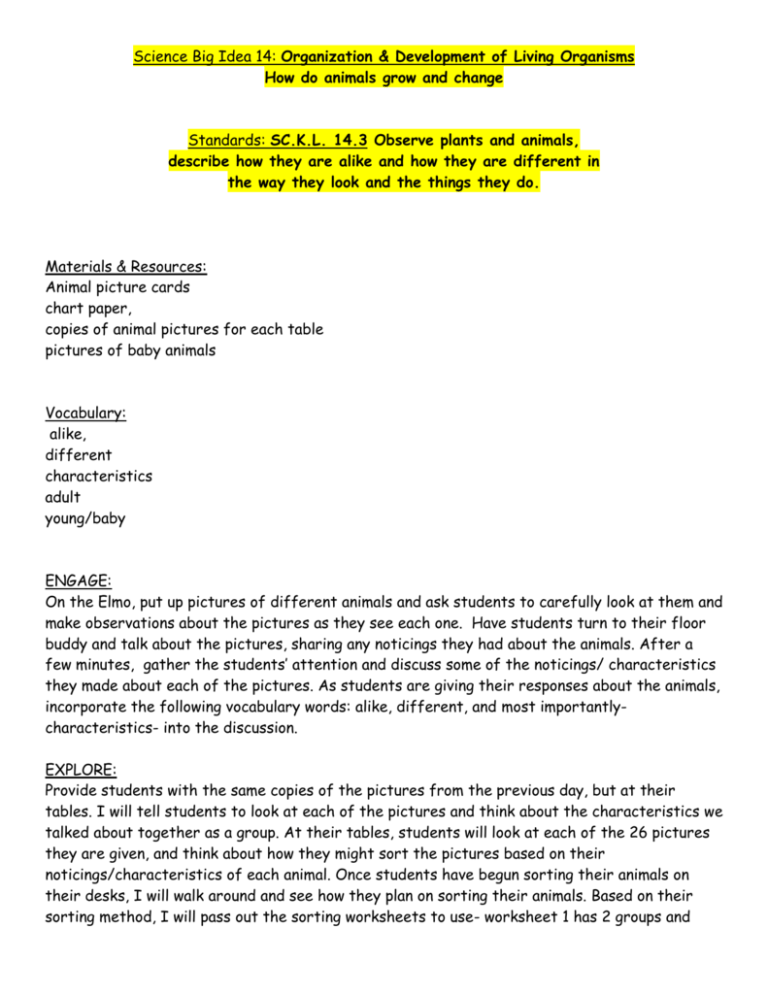 Science Big Idea 14: Organization & Development of Living Organisms