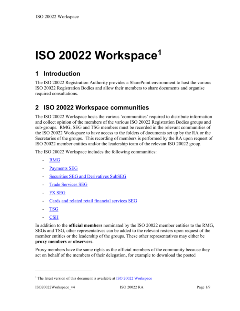 ISO 20022 Workspace