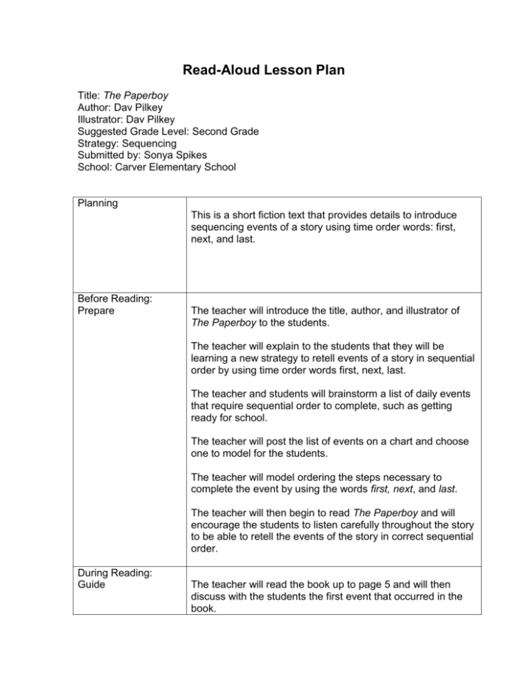 Read Aloud Lesson Plan Curry School Of Education Read Aloud Lesson Plan Curry School Of Education