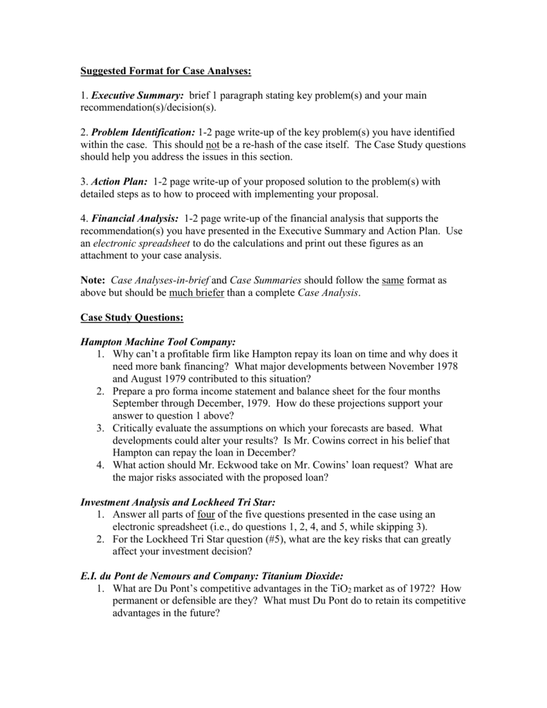 Suggested Format For Case Analyses 