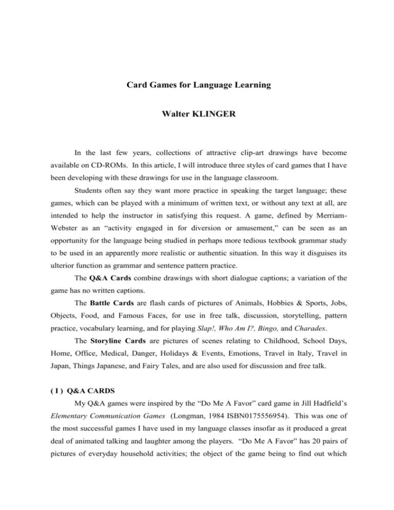 Card Games For Language Learning Card Games For Language Learning