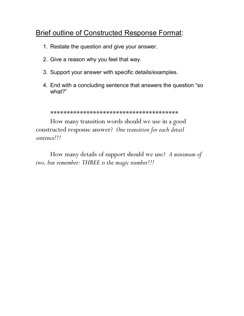 Brief Outline Of Constructed Response Format 