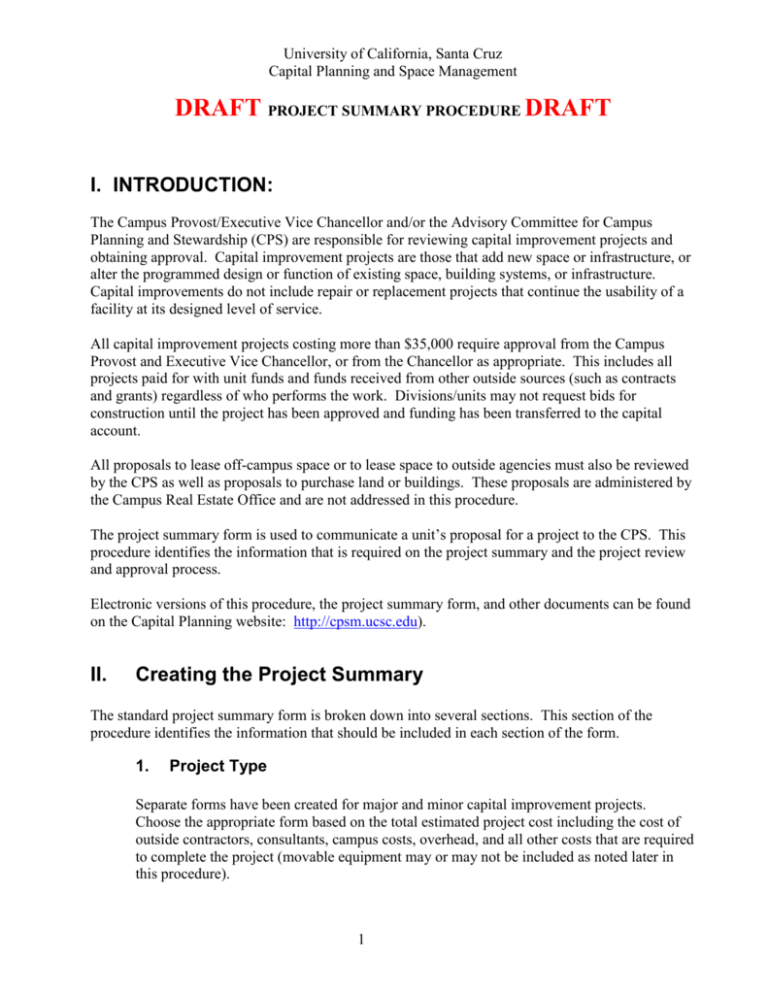 Project Summary Procedure