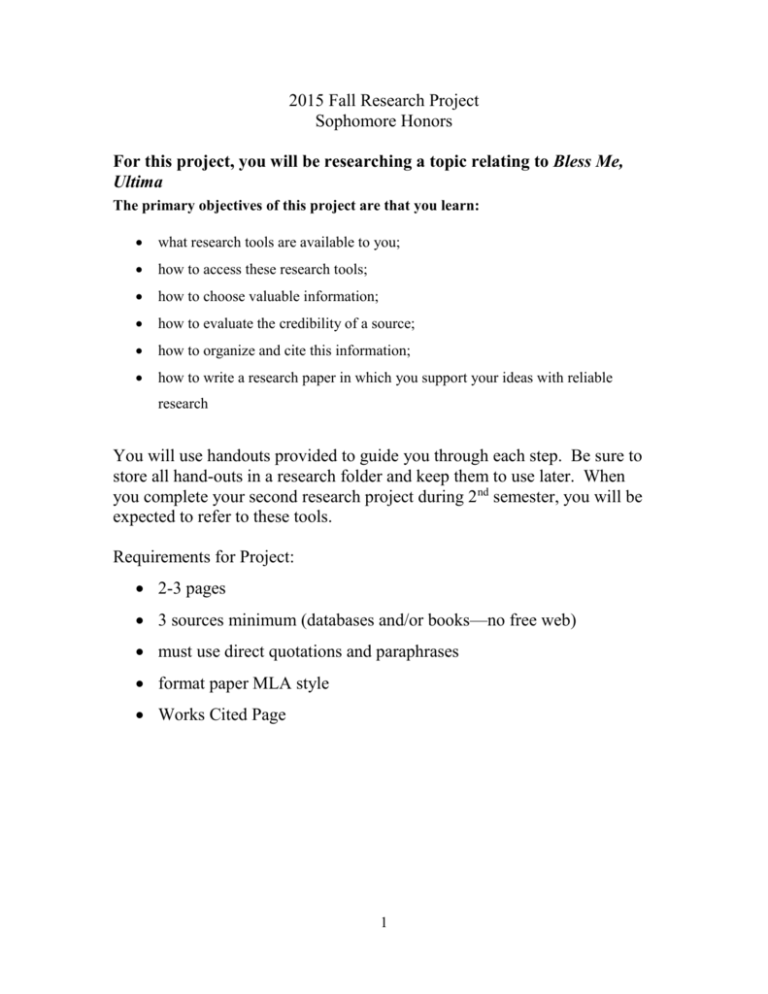 2015 Fall Sophomore Research Project