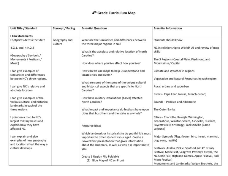Fourth Grade Curriculum Map
