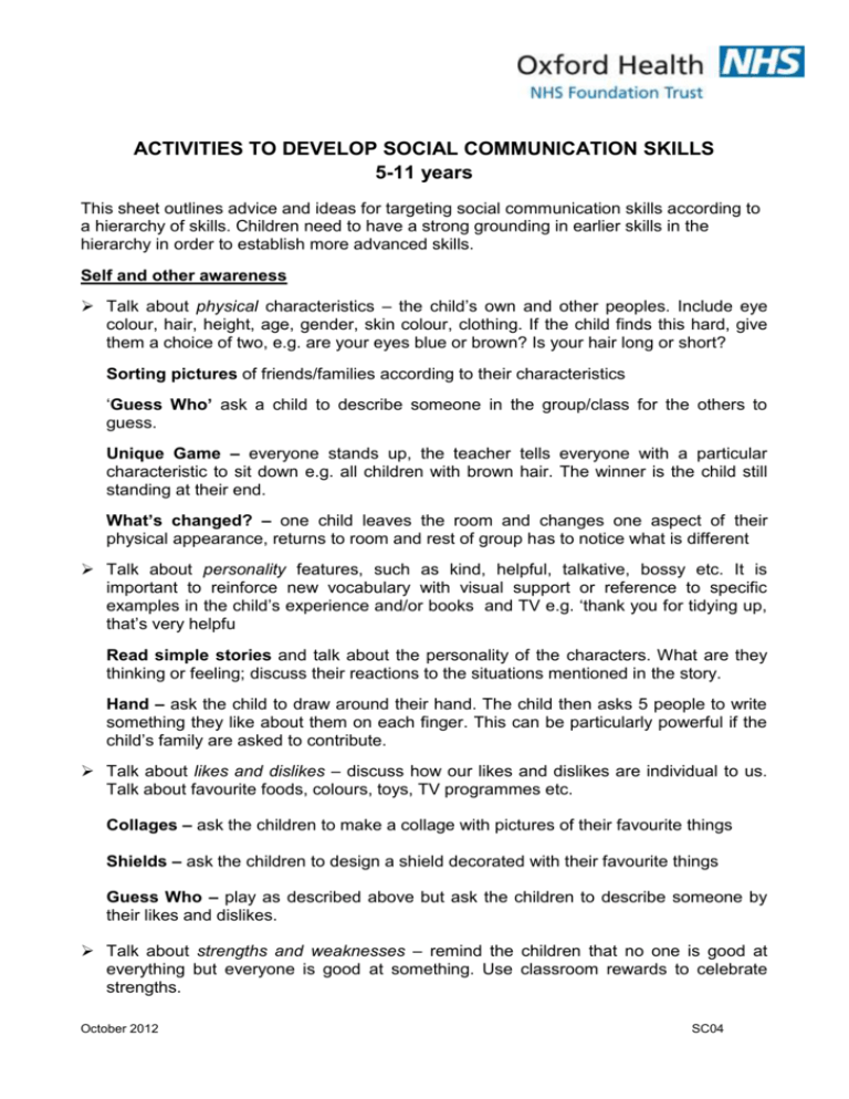 SC04 Activities to develop Social Communication 5 11 SC04 Activities to develop Social Communication 5 11