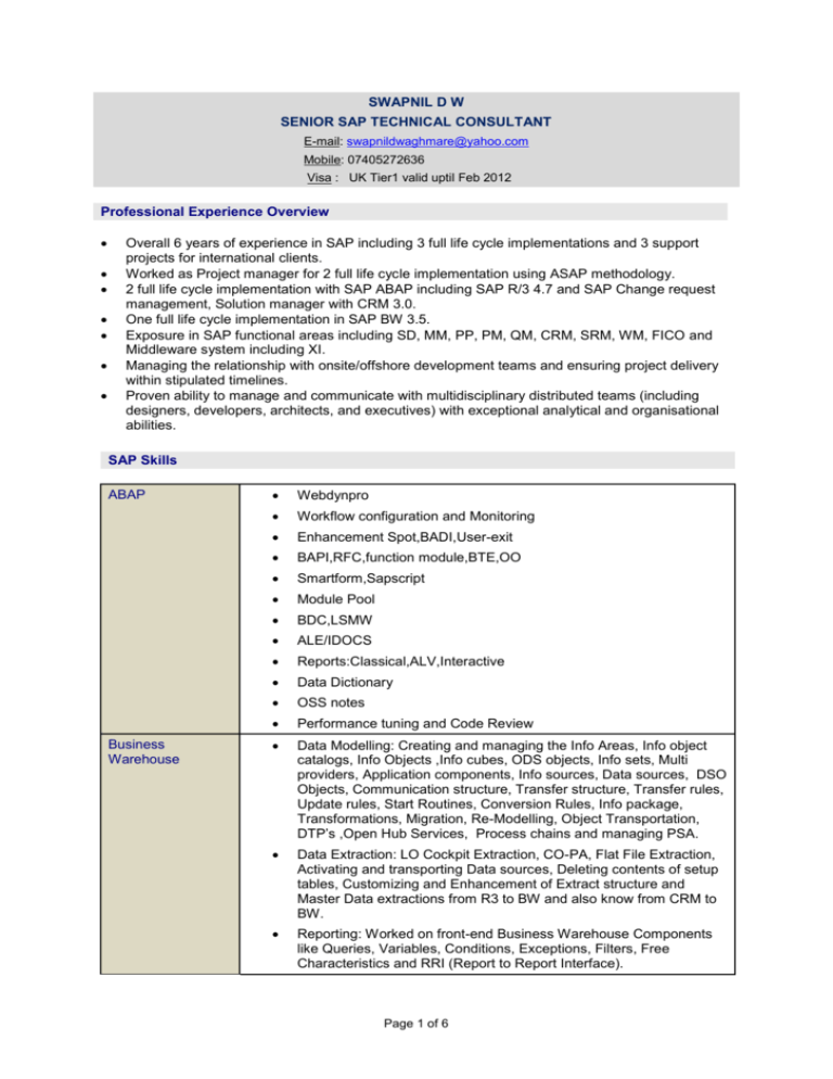 CV Template - SAP Development