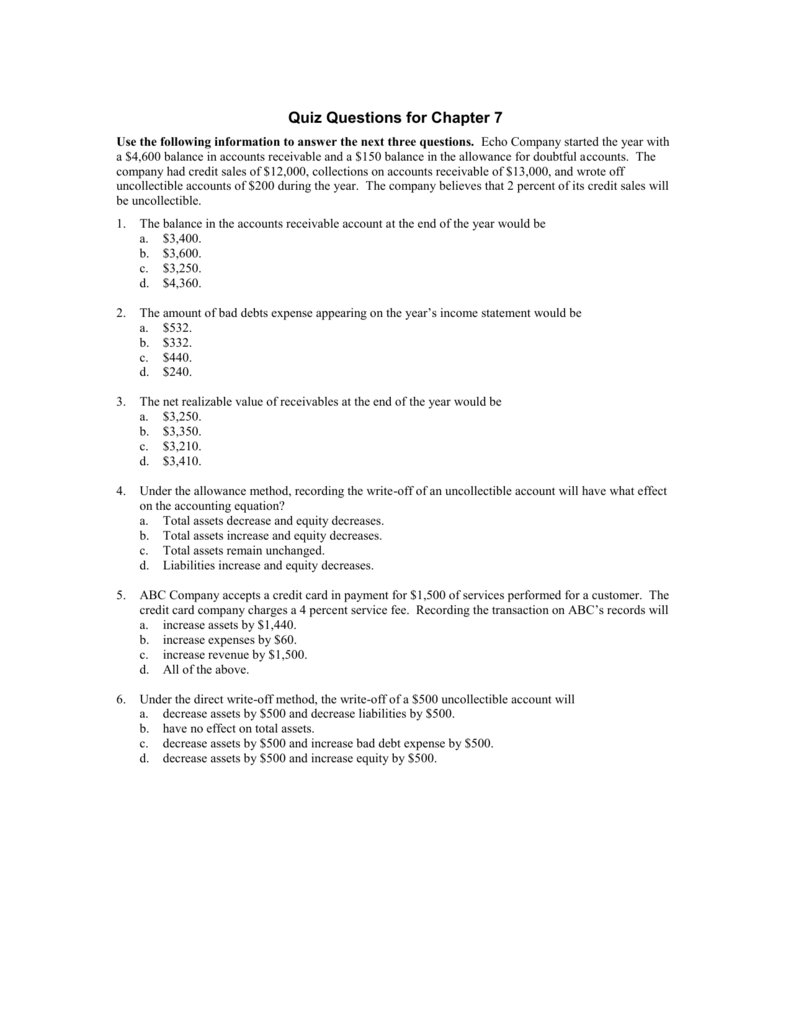 Quiz Questions For Chapter 7 Quiz Questions For Chapter 7