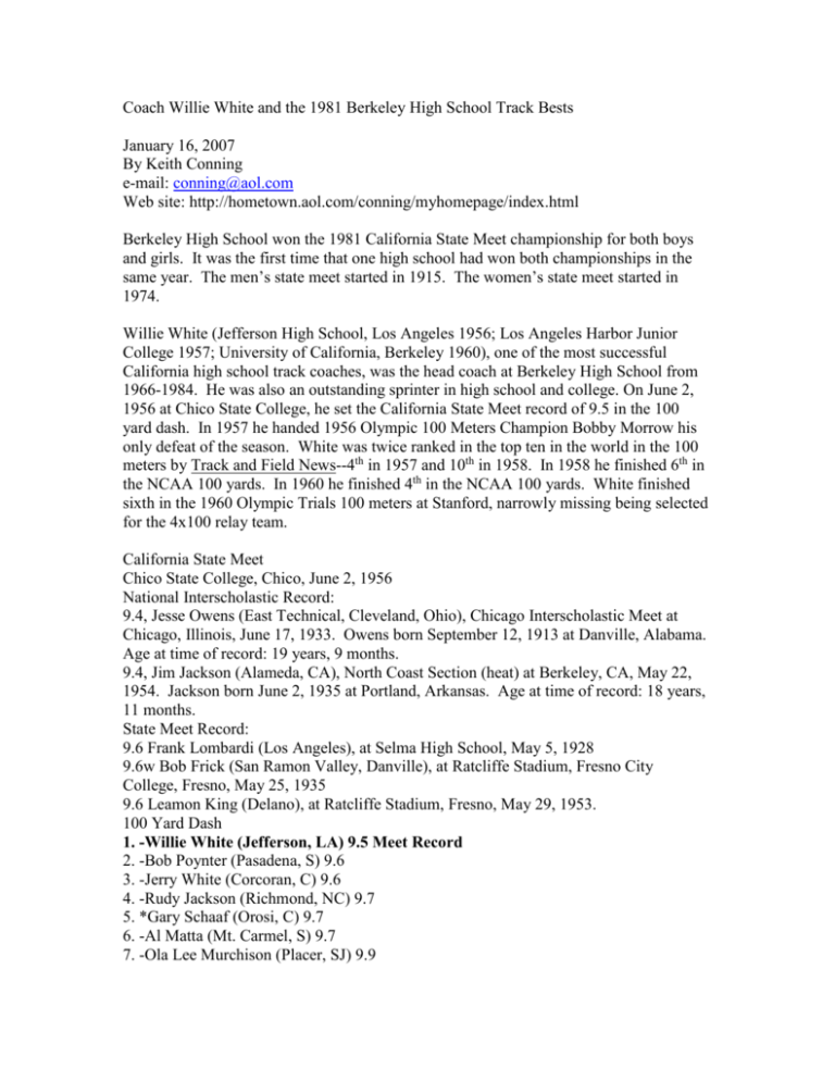 1981 Berkeley High Track Bests