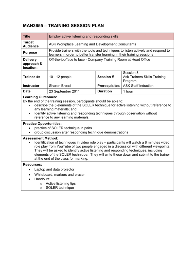 Final Training Session Plan Sharon s E