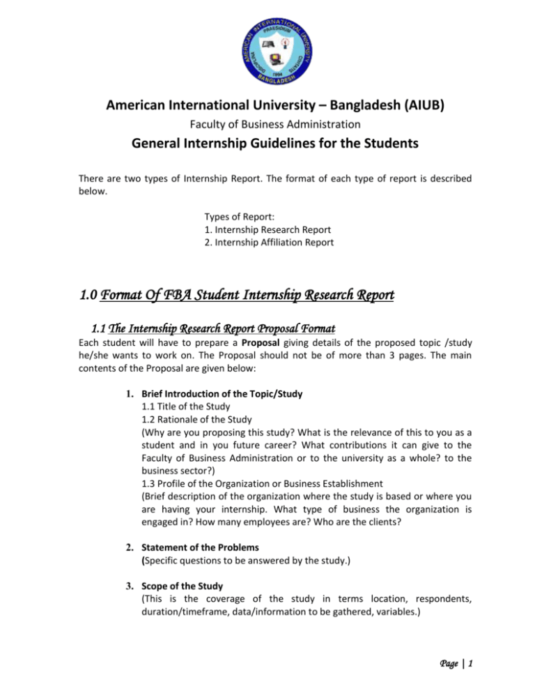Internship Report Format Fall 2012-13