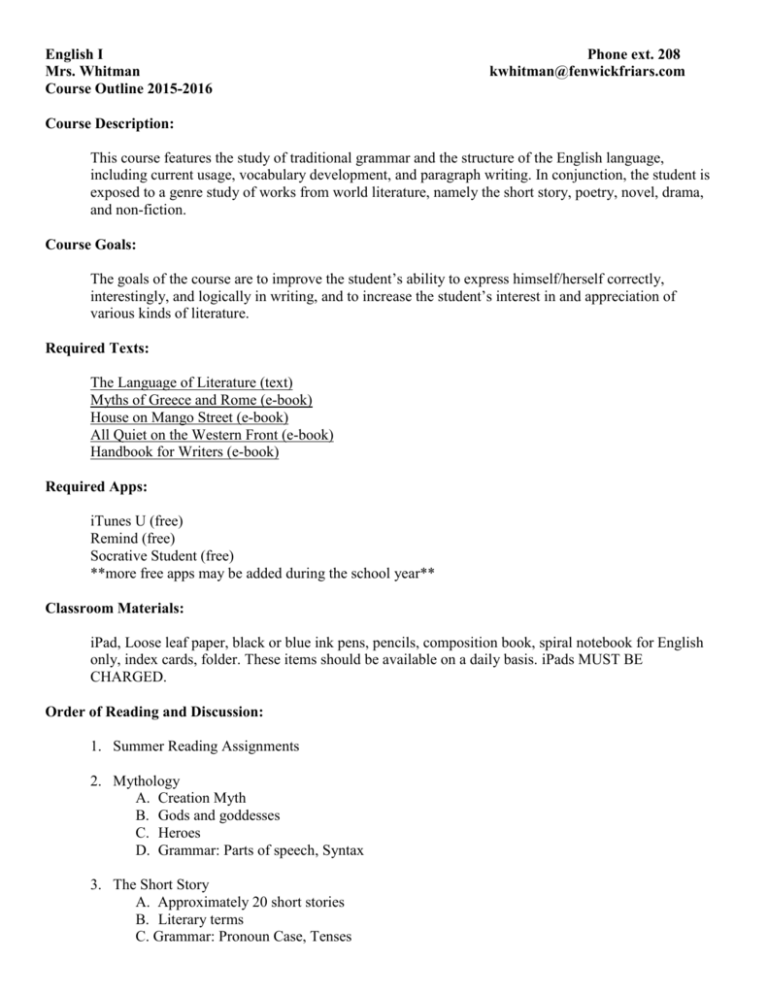 English I Course Outline